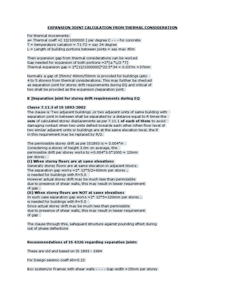 Expansion Joint Calculation From Thermal Consideration | PDF | Building ...