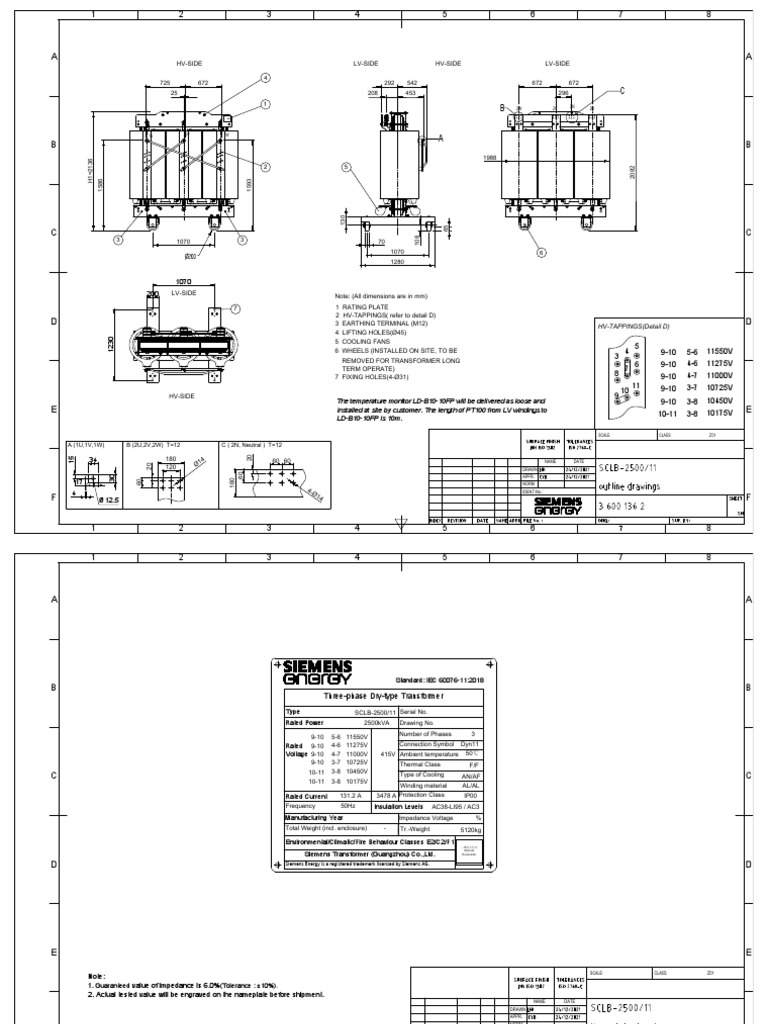 Three-Phase Dry-Type Transformer Drawing | PDF | Transformer ...