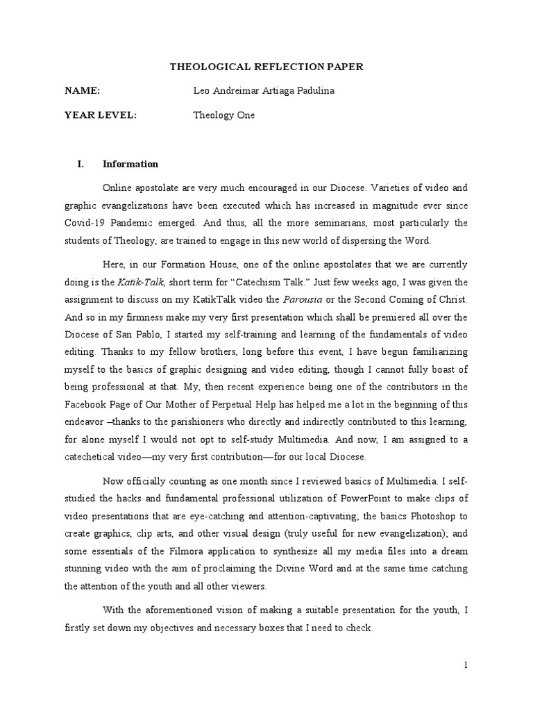 Theological Reflection Paper 111521 | PDF