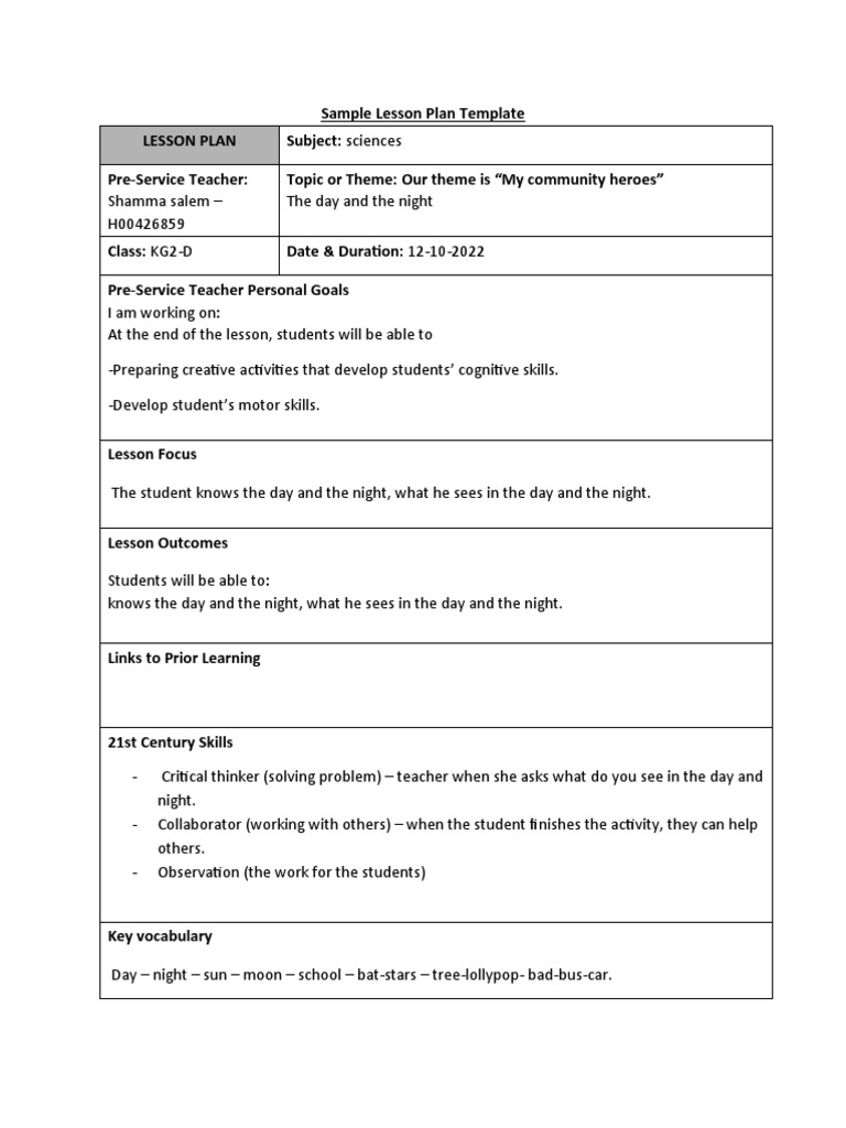 Lesson Plan Science (Day and The Night) | PDF