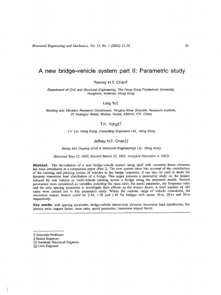 A New Bridge-Vehicle System Part 2 - Parametric Study | PDF