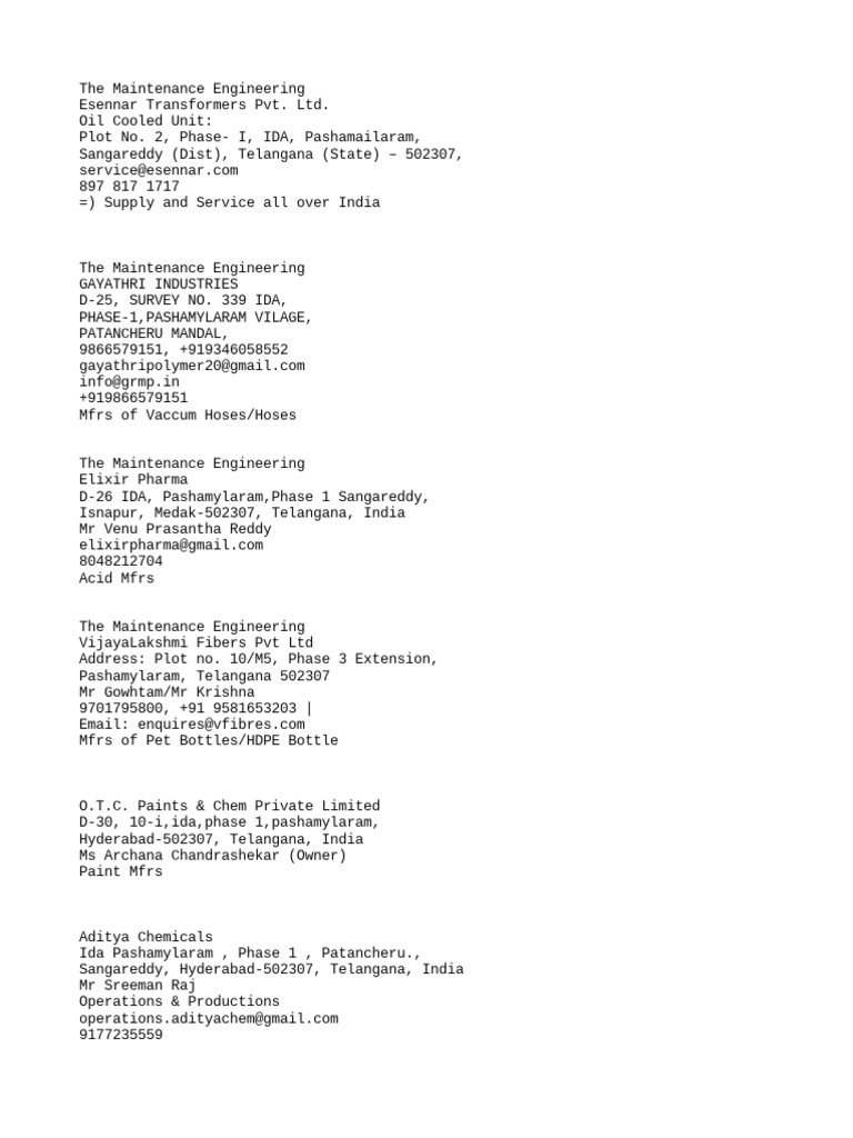 Hyd - Pashamylaram | PDF