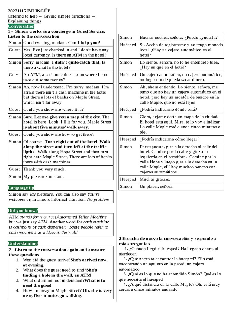 Hotel & Hospitality English Looking After Guests BILINGÜE | PDF