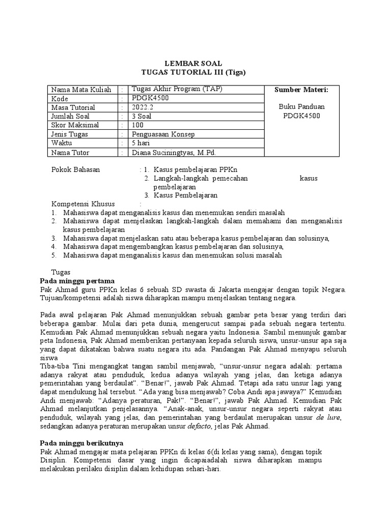 Tugas Tutorial 3 - PDGK4500 - TAP | PDF