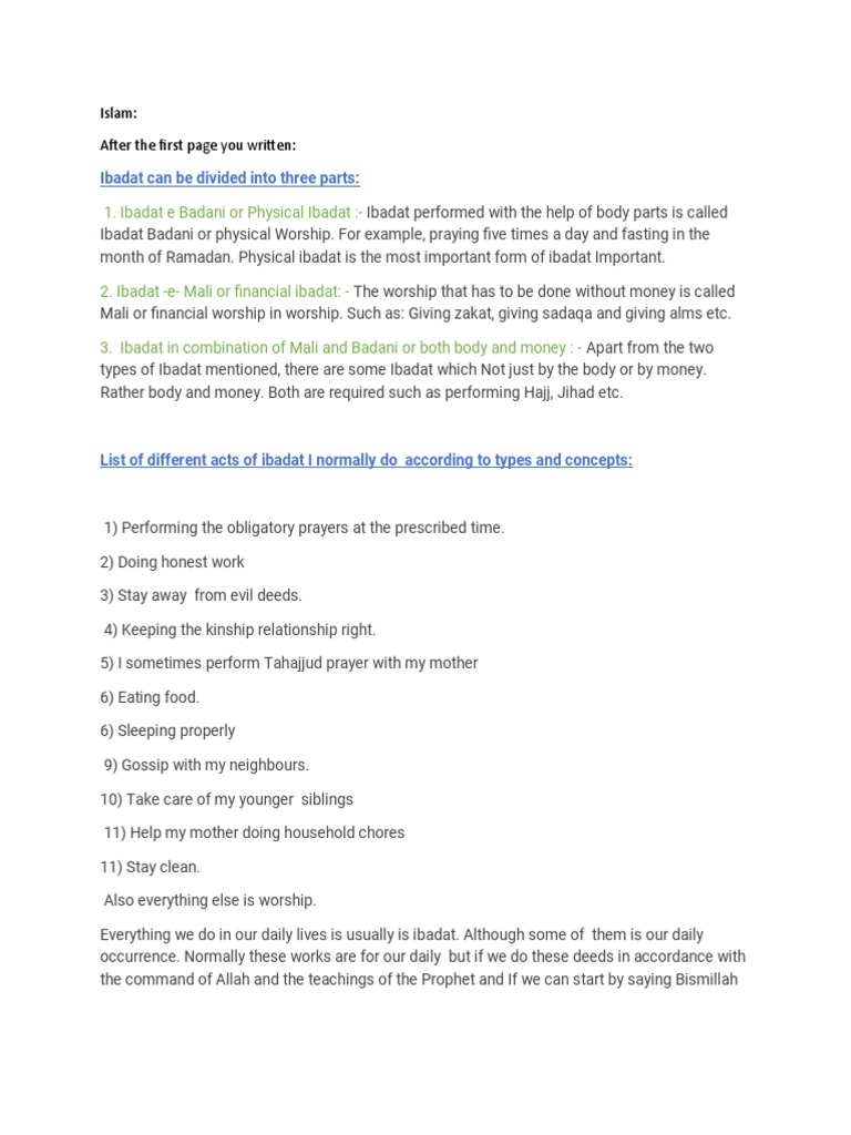 Types of Islamic Worship (Ibadat | PDF | Abrahamic Religions | Islamic Ethics
