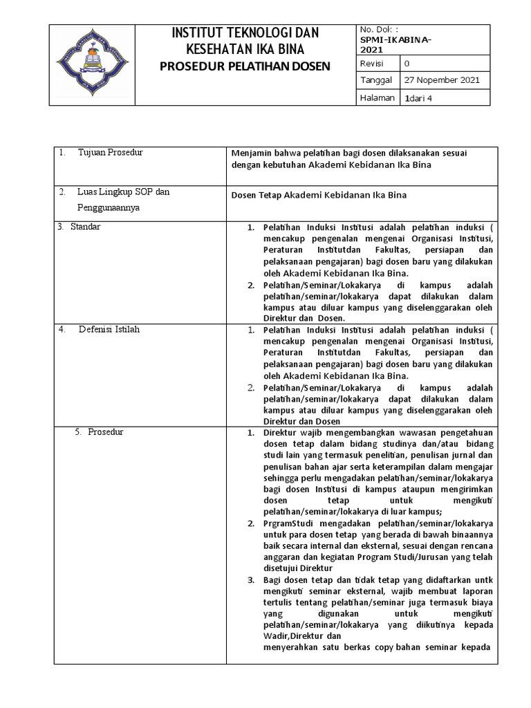 SOP Pelatihan Dosen Oke | PDF
