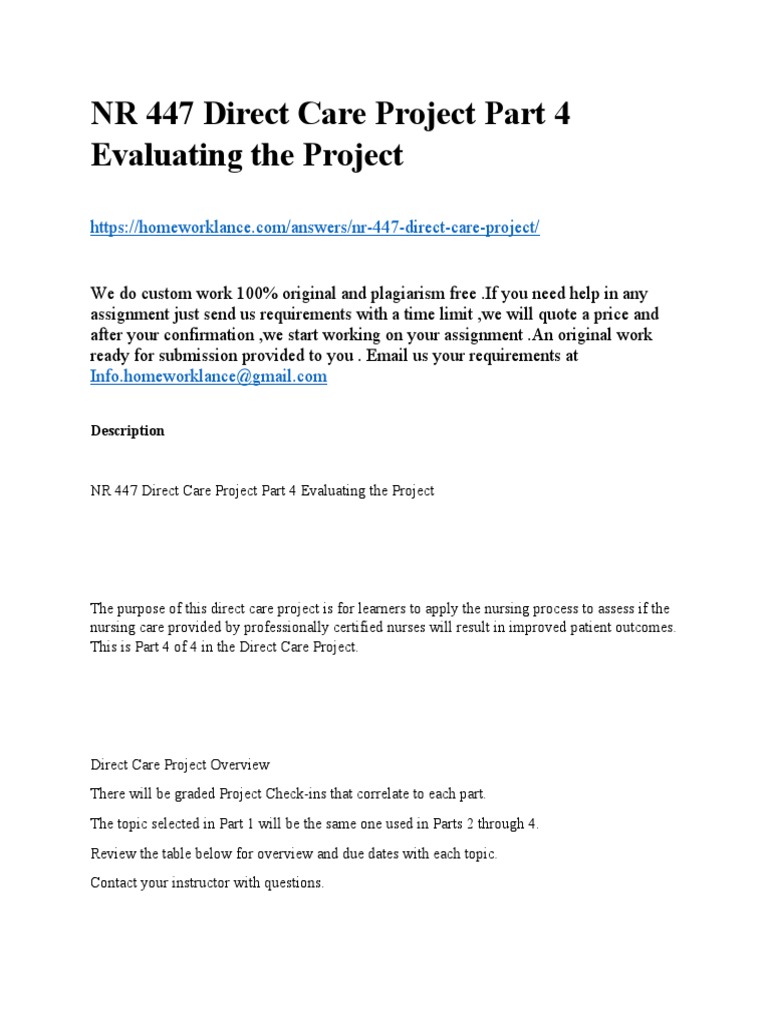 NR 447 Direct Care Project Part 4 Evaluating The Project | PDF ...