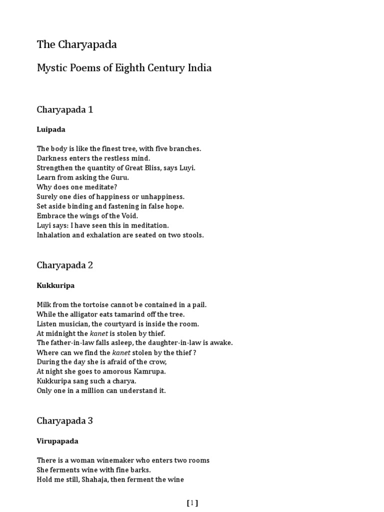 The Charyapada: Mystic Poems of Eighth Century India | PDF
