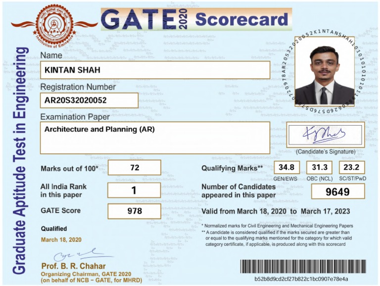 GATE-2020 Score Card | PDF