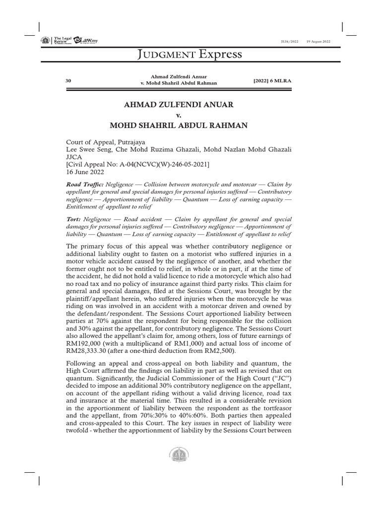 Ahmad Zulfendi Anuar V Mohd Shahril Abdul Rahman 2022 6 Mlra Pdf