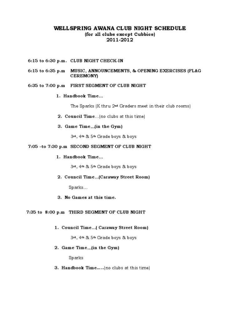 Awana Club Night Schedule | PDF