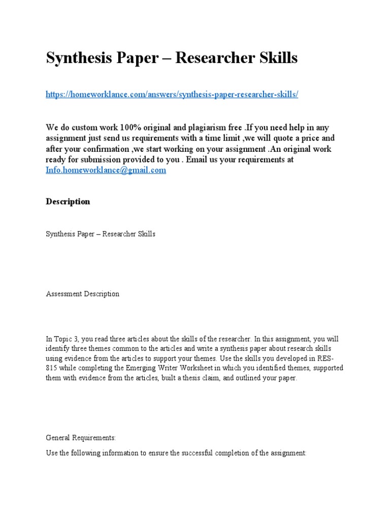 Synthesis Paper - Researcher Skills | PDF