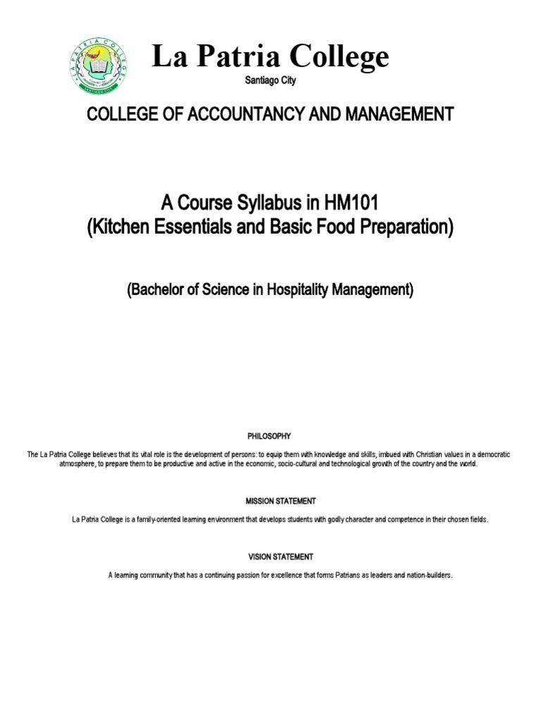 HM 101 Kitchen Essentials and Basic Food Preparations | PDF