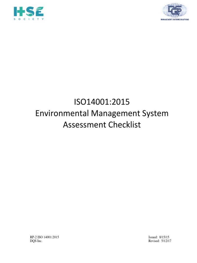 ISO14001:2015 Environmental Management System Assessment Checklist ...
