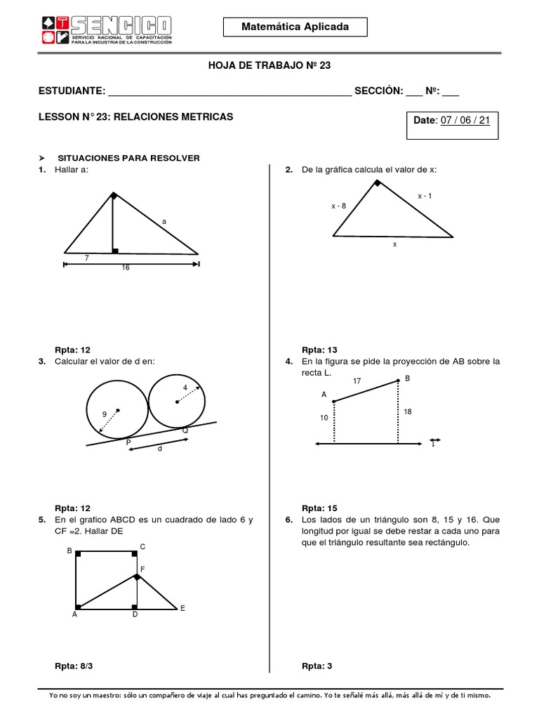 Problemas resueltos de relaciones métricas en geometría plana | PDF ...