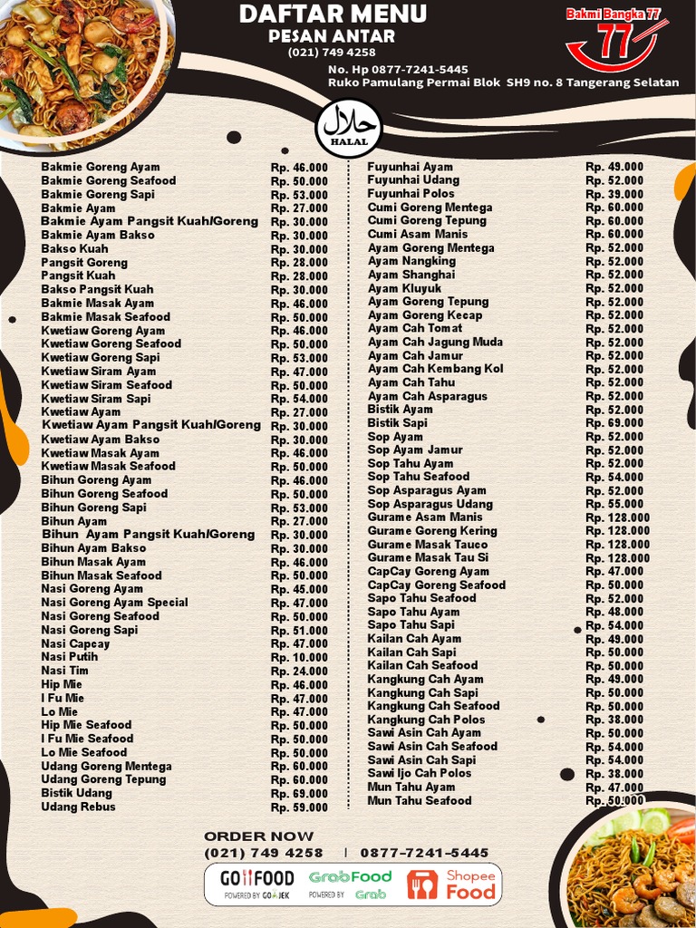 Menu Bakmi Bangka 77 dan Variasi | PDF