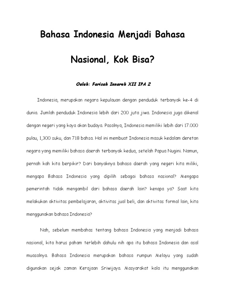 Indonesia Menjadi Bahasa Nasional. Kok Bisa? | PDF