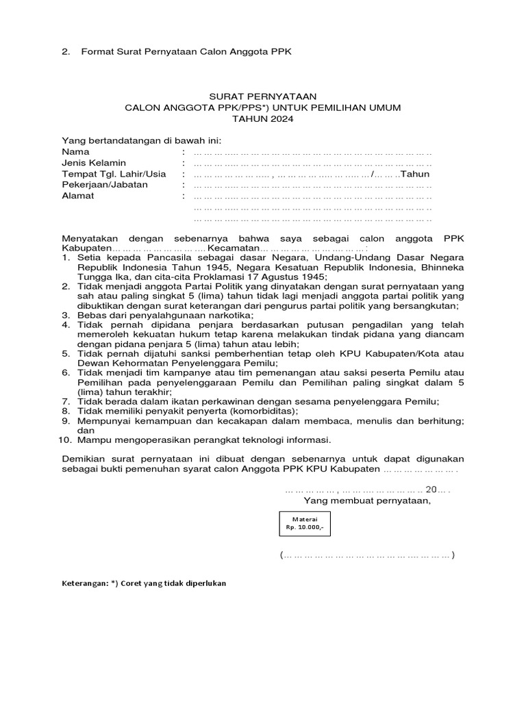 Surat Pernyataan Calon PPK | PDF | Hukum