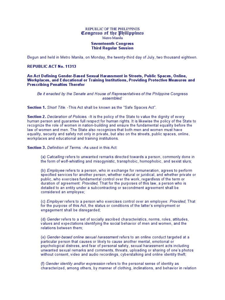 Republic Act No. 11313: Safe Spaces Act | PDF | Social Science