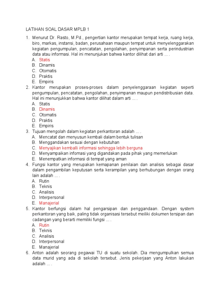 Latihan Soal Dasar MPLB 50 | PDF