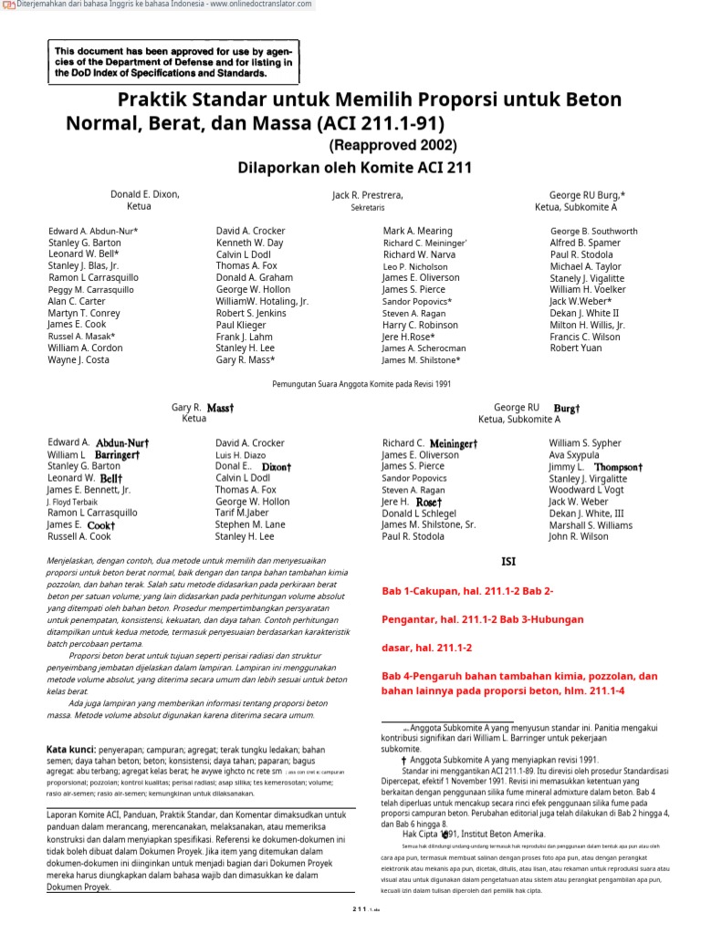 ACI 211.1-91 (Terjemahan) | PDF