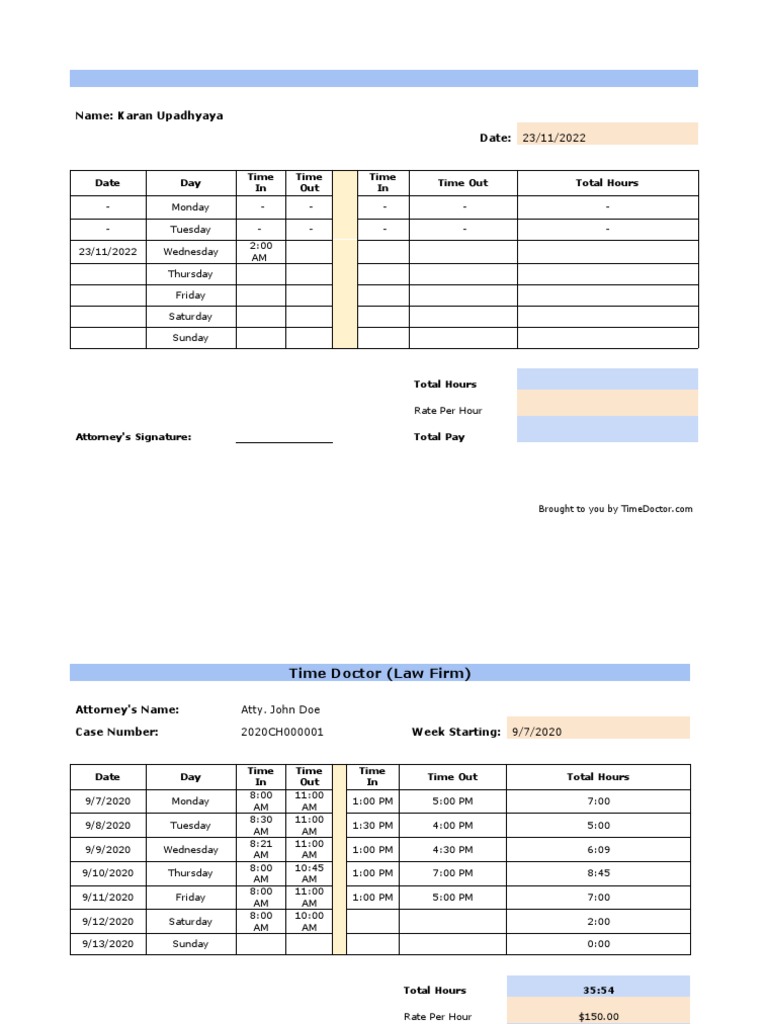Weekly Attorney Timesheet | PDF