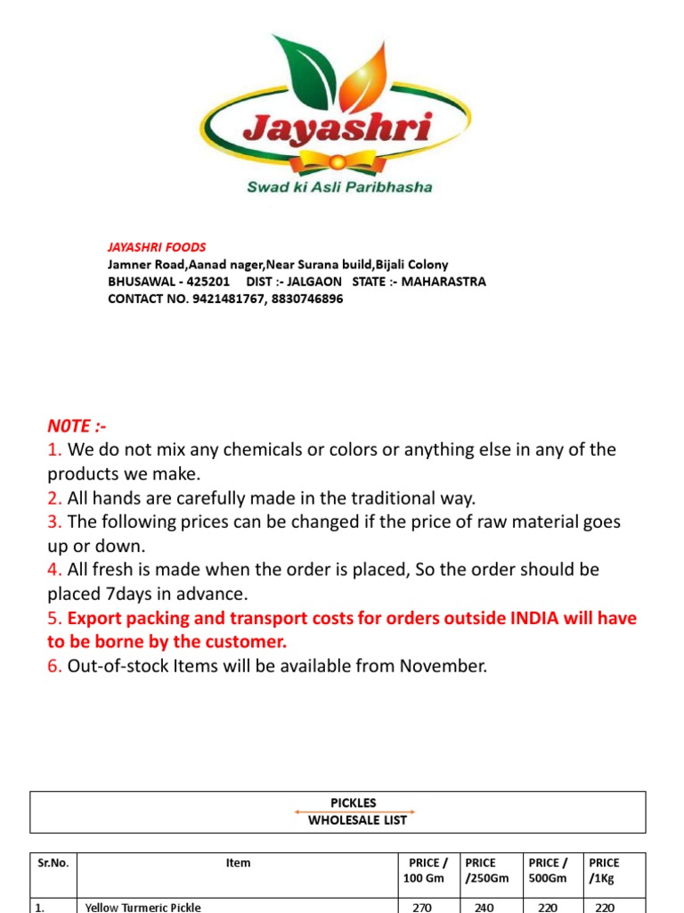 Jayashri Food | PDF