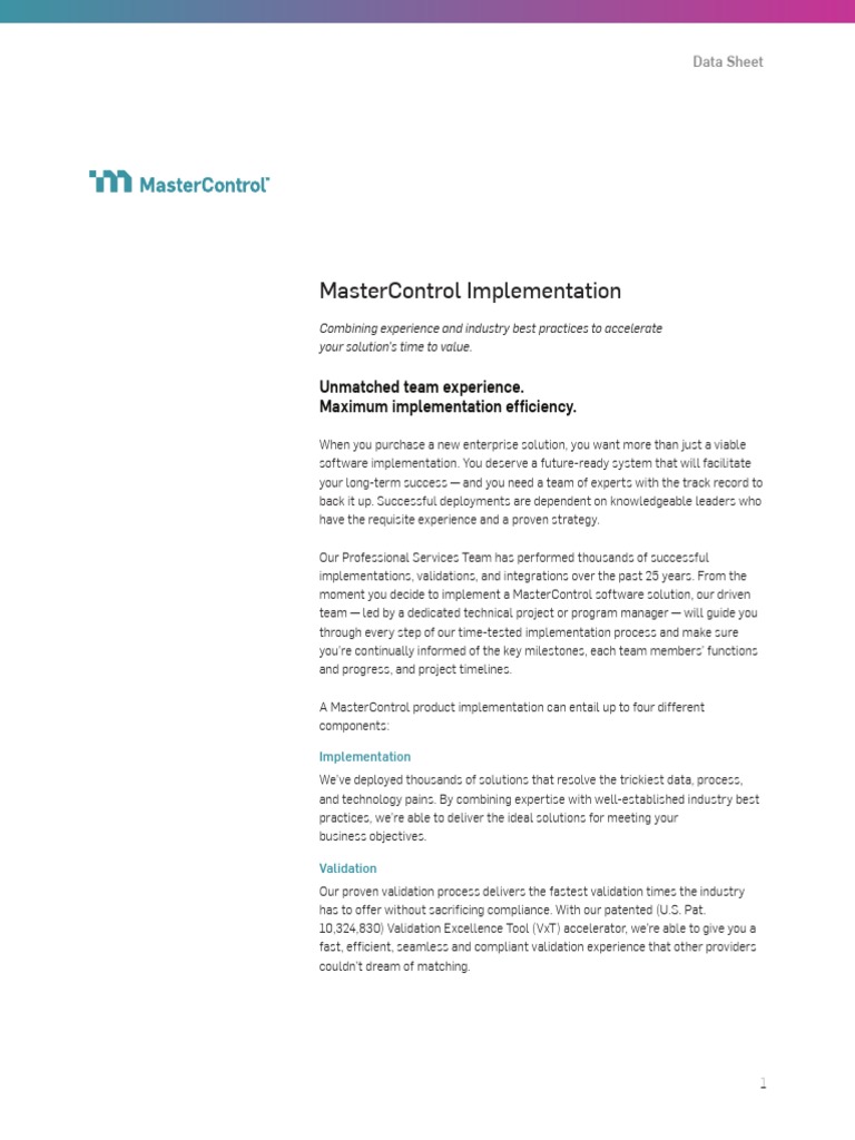 Mastercontrol Implementation | PDF