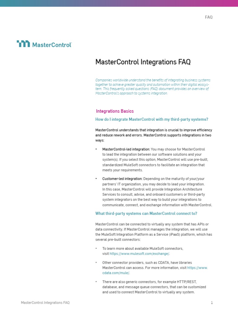 Mastercontrol Integrations Faq | PDF | Cloud Computing | Scada