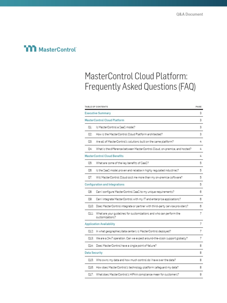 Mastercontrol Cloud Platform Frequently Asked Questions (Faq) | PDF | Verification And ...