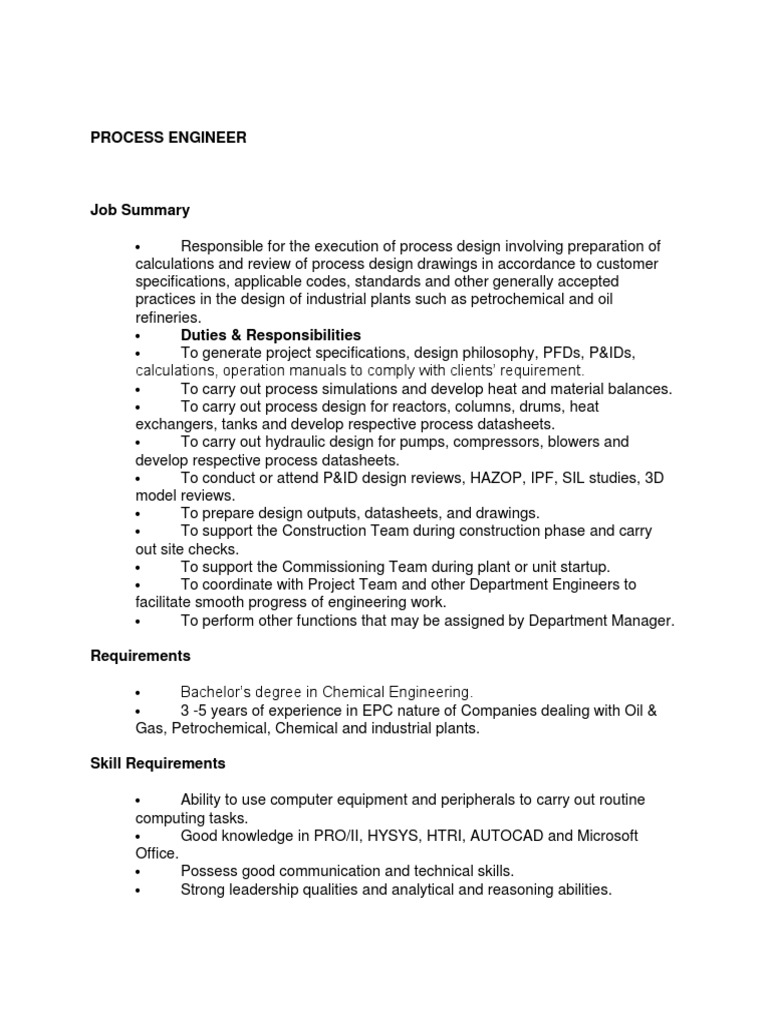 Process Engineer | PDF | Process Engineering | Design