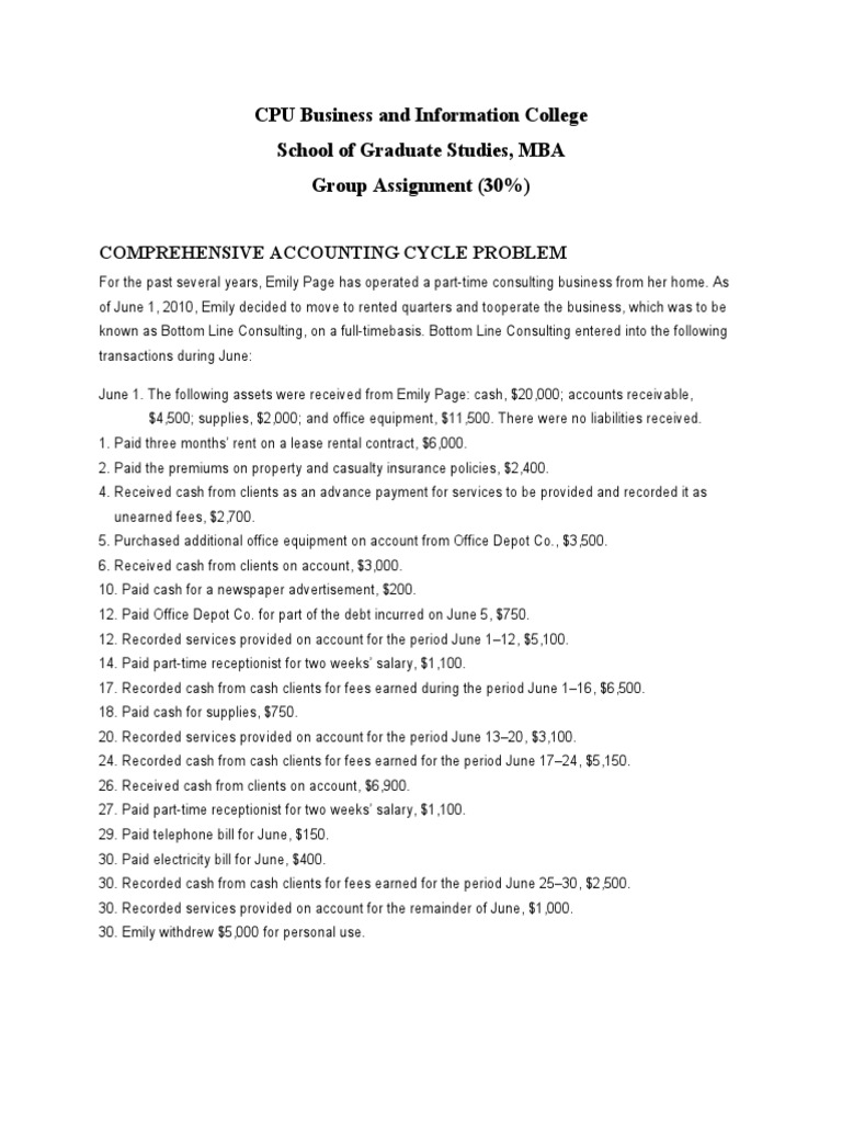 Comprehensive Accounting Cycle Assignment | PDF | Expense | Financial ...