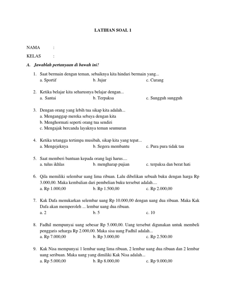 Latihan Soal Kelas 2 | PDF