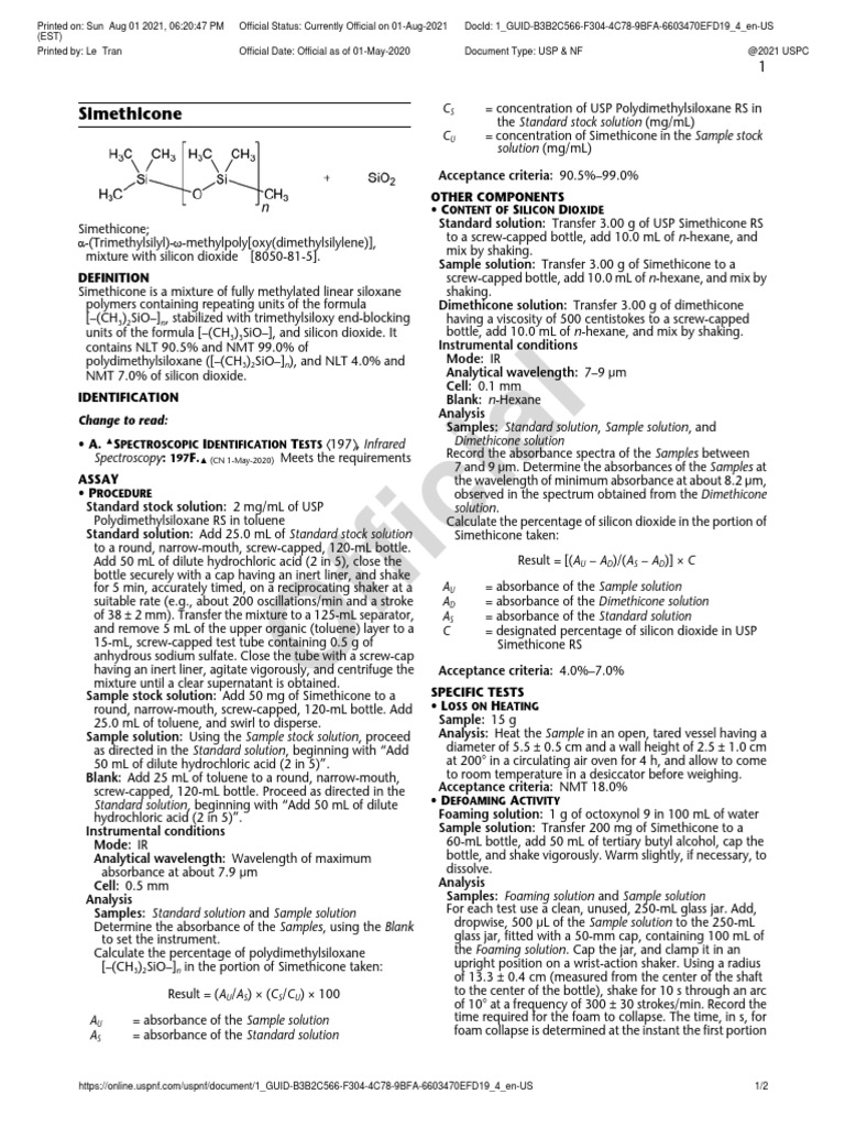 Simethicone Composition and Testing | PDF | Science & Mathematics