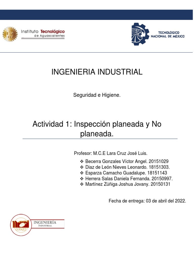 Act 1 U4 Inspecciones Planeadas y No Planeadas | PDF | Seguridad y salud ocupacional