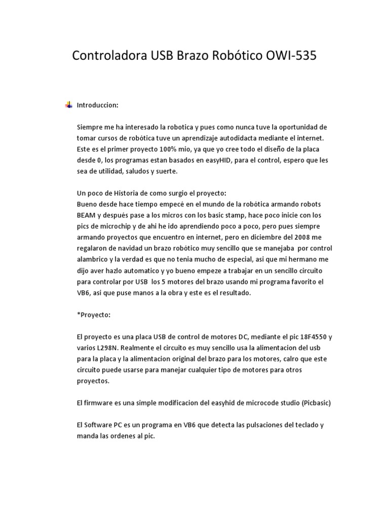 Controladora USB Brazo Robótico OWI | PDF | Robot | Robótica