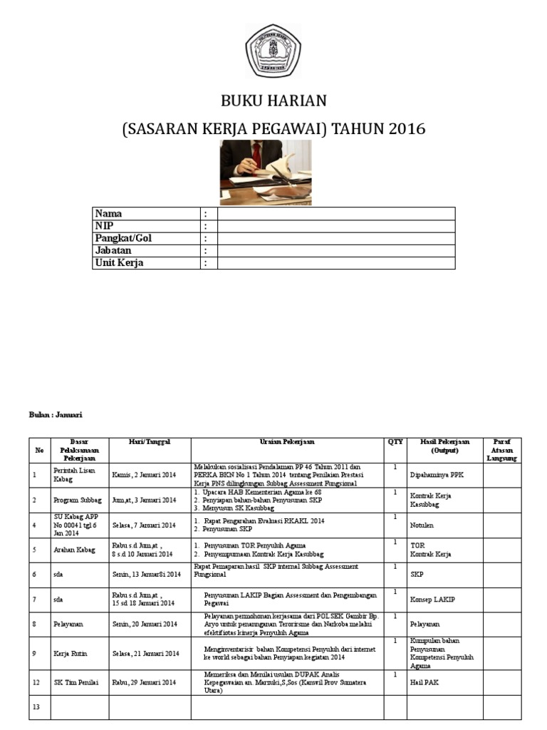 Contoh Buku Catatan Harian SKP | PDF