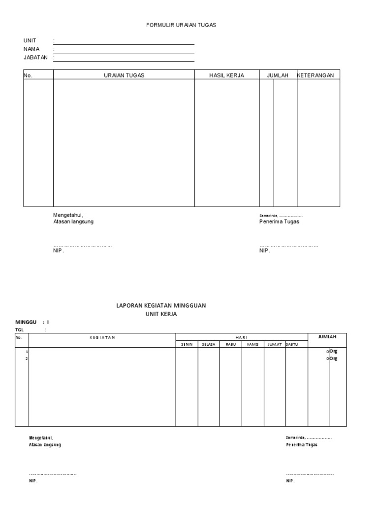 Form Uraian Tugas Dan Tupoksi | PDF