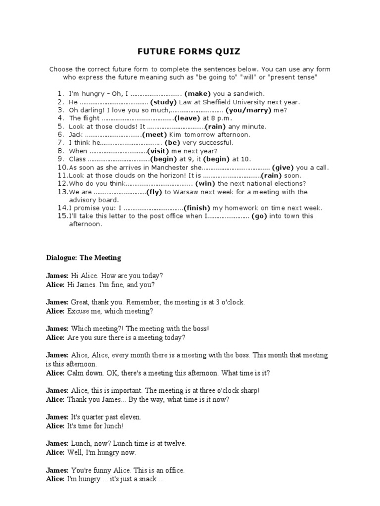Future Forms Quiz | PDF