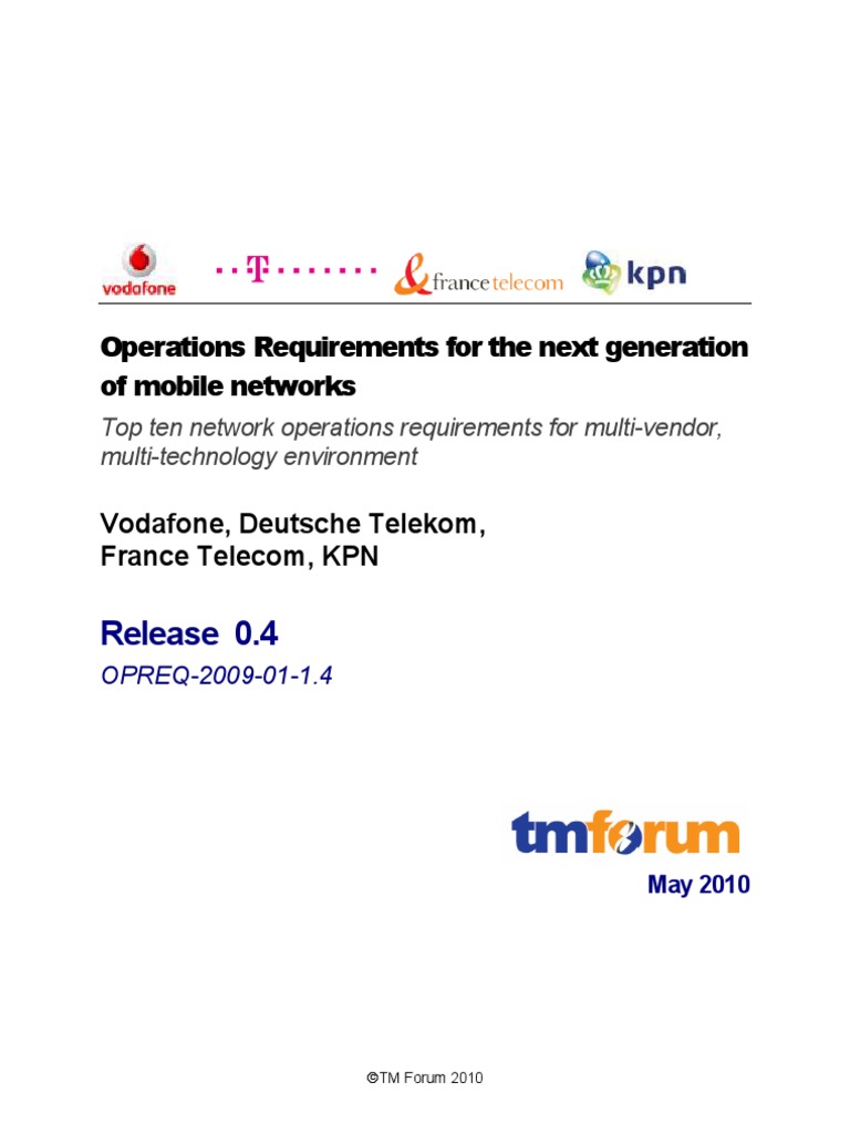 Release 0.4: Operations Requirements For The Next Generation of Mobile Networks | PDF ...