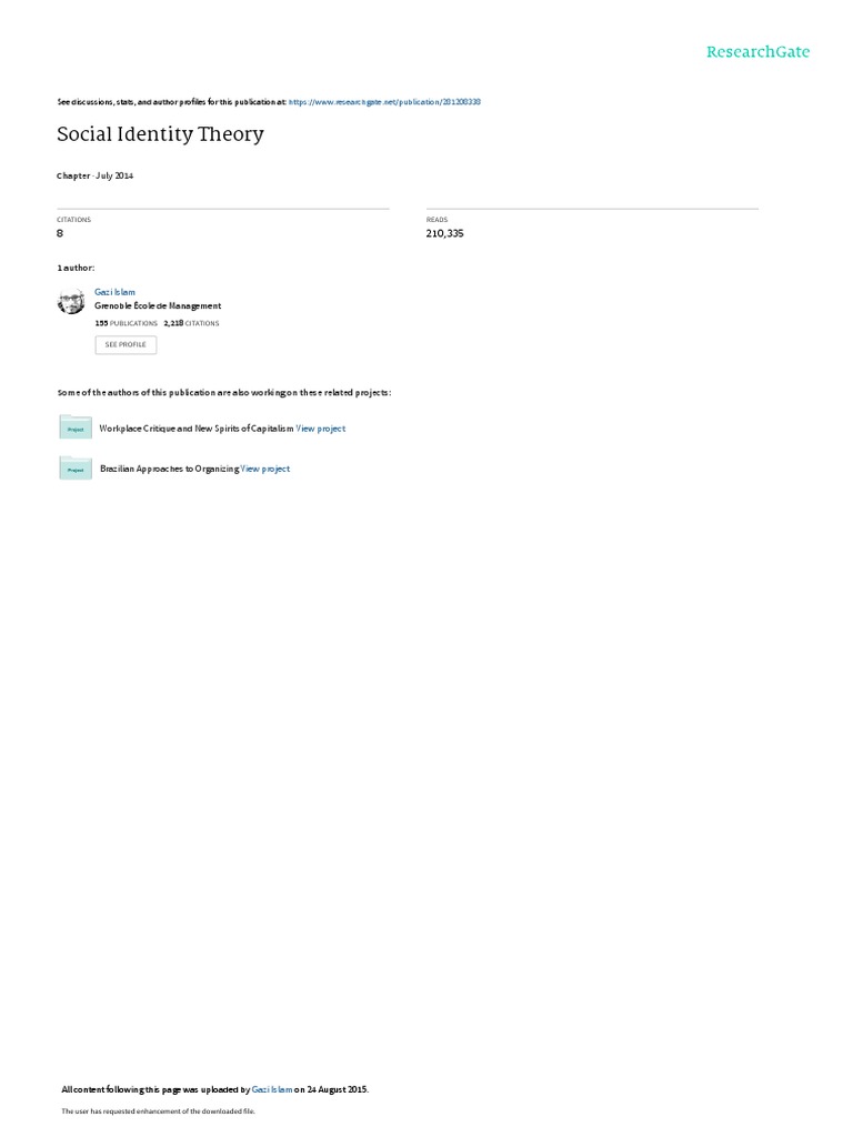 Social Identity Theory | PDF | Identity (Social Science) | Social ...