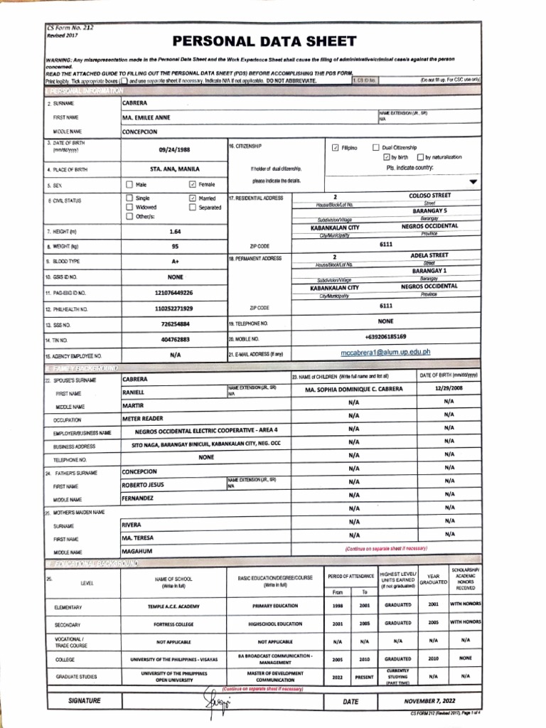 Personal Data Sheet | PDF | Onomastics