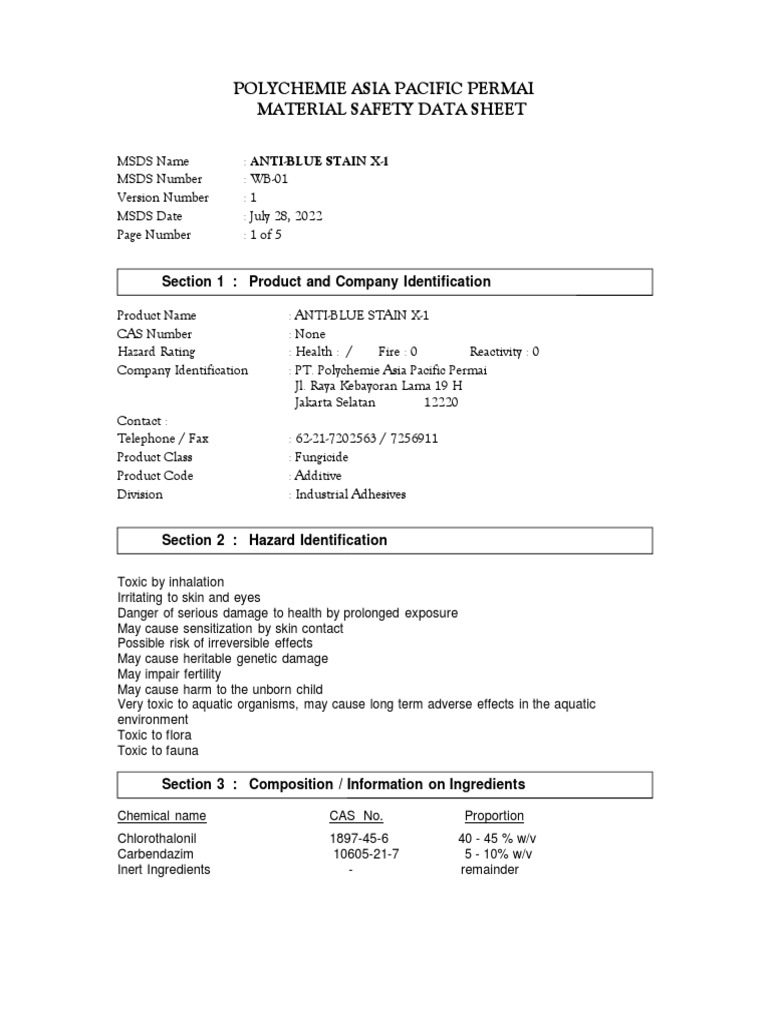 MSDS Anti Blue Stain X | PDF | Toxicity | Firefighting