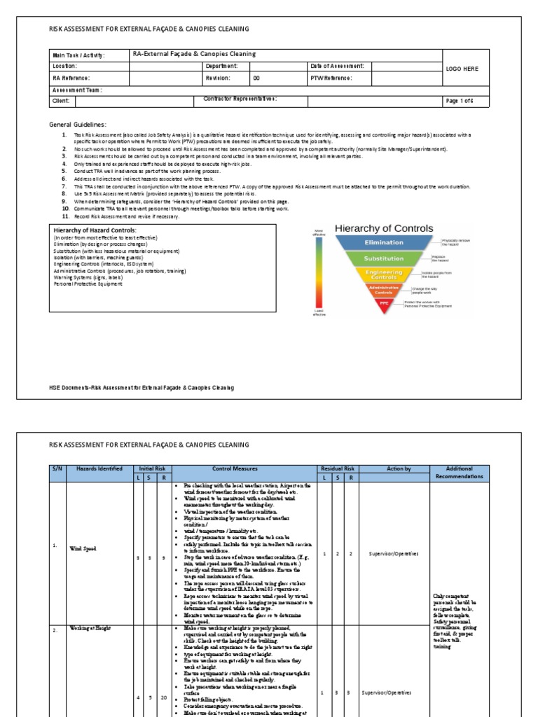 Rope Access Risk Assessment for Cleaning | PDF | Risk Assessment ...