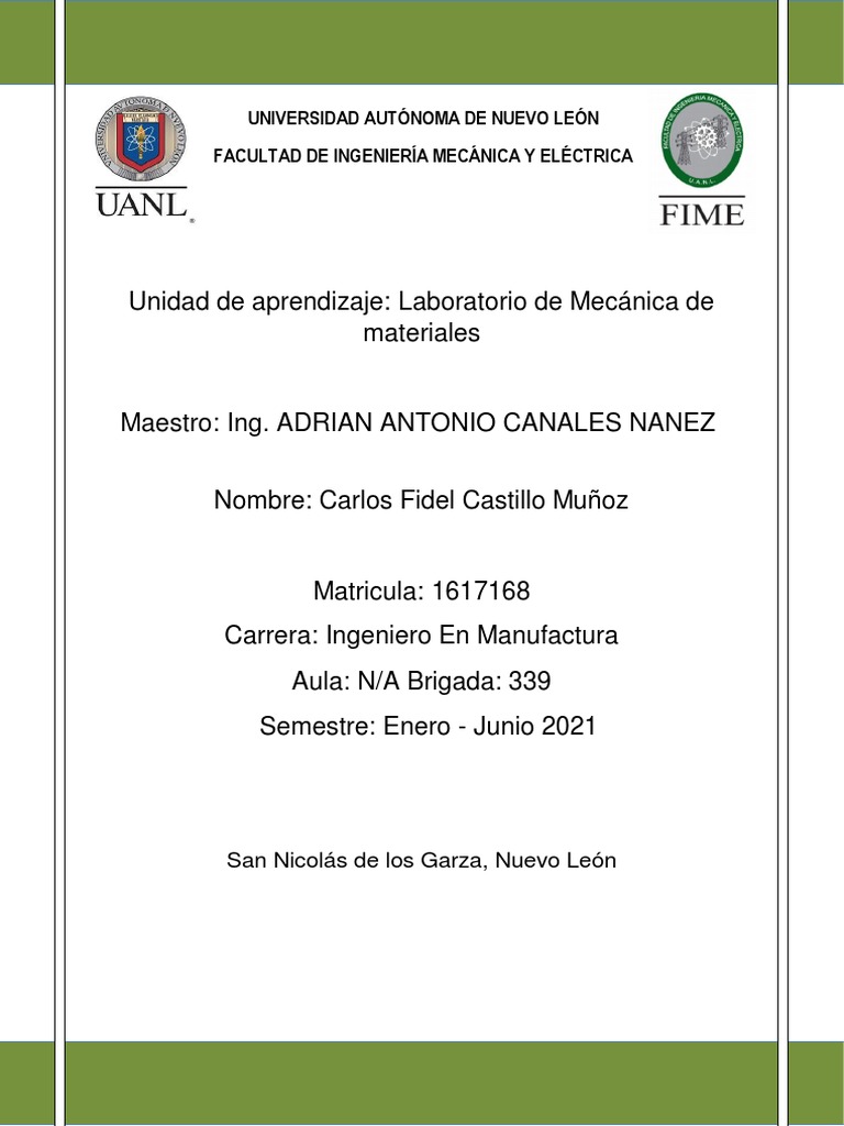 Practica 5 1617168 Lab Mecanica de Materiales | PDF | Deformación (ingeniería) | Ingeniero civil