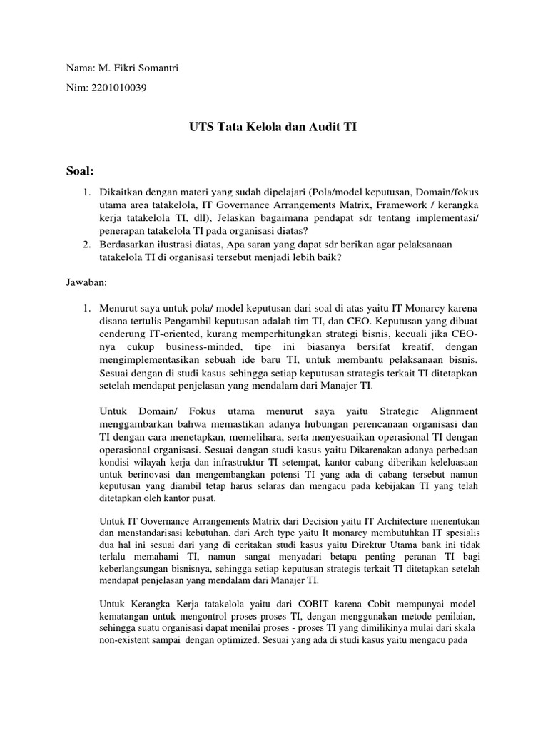 UTS Tata Kelola Dan Audit TI | PDF | Bisnis