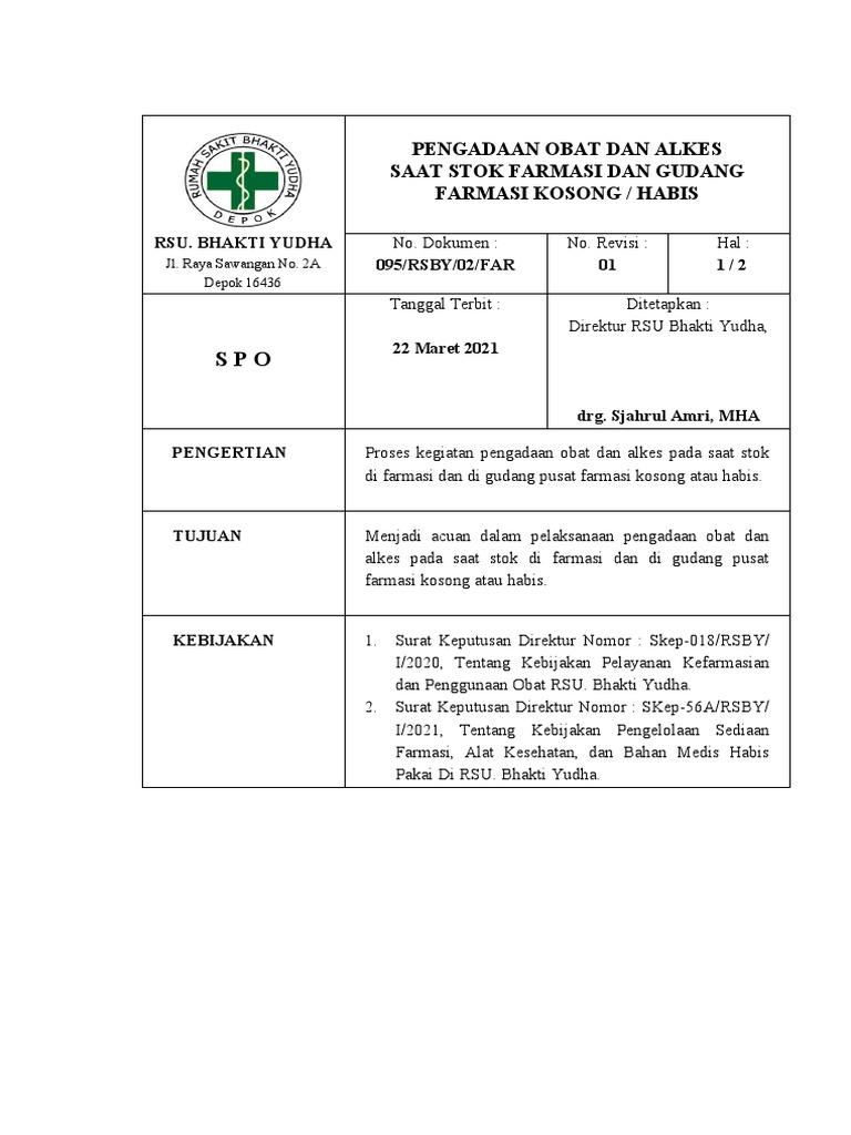 Spo Cara Pengadaan Obat Dan Alkes Saat Stok Farmasi Dan Gudang Kosong