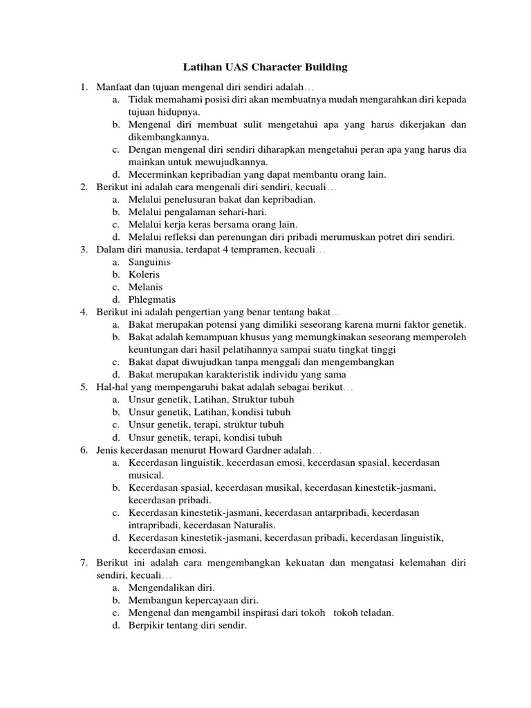 Latihan UAS Character Building | PDF