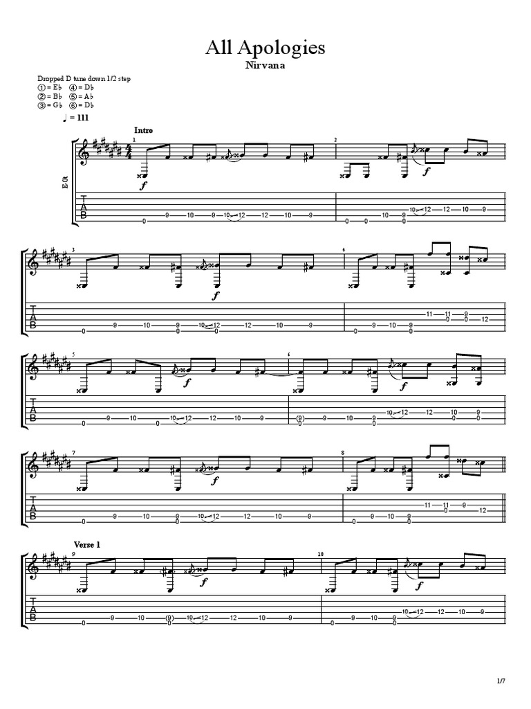 All Apologies Guitar Tab Guide | PDF | Nirvana (Band) | Singles (Music)