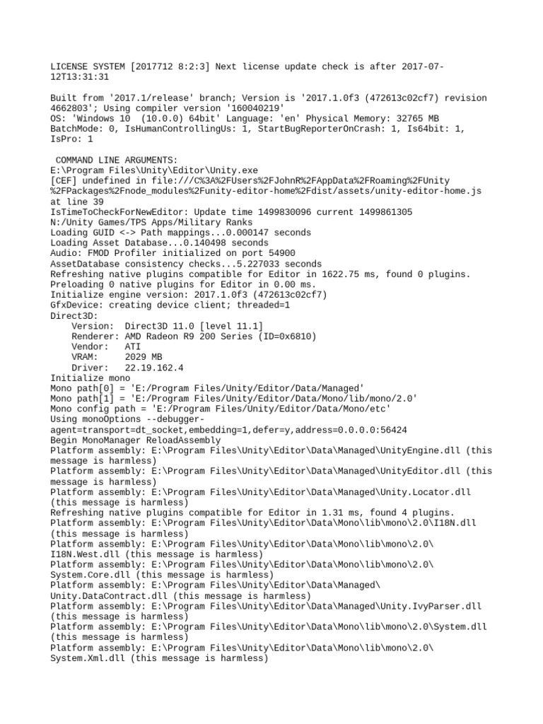 Unity 2017.1.0f3 Setup Log | PDF | Unity (Game Engine) | Library (Computing)